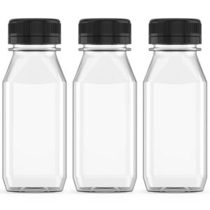 hulless 8 pcs 8 ounce plastic juice bottle drink containers juicing bottles with black lids, suitable for juice, smoothies, milk and homemade beverages