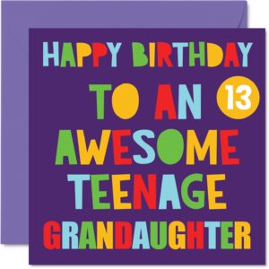 stuff4 fun 13th birthday cards for granddaughter - awesome teenage granddaughter 13 - happy 13th birthday card from grandma grandpa nanny, 5.7 x 5.7 inch thirteen thirteenth bday greeting cards gift