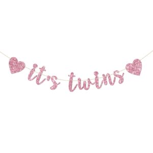 innoru it's twins banner for girls, baby shower gender reveal party for babies, twin girls 1st birthday party decorations supplies, pink glitter