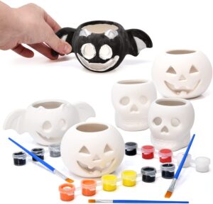 gift boutique ceramic pumpkins skull bat figurines paint craft kit set of 6 unpainted ceramics pumpkin ready to paint for kids classroom fall halloween party decor