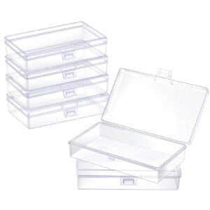 zorrita 6 pack small plastic containers with hinged lids, rectangle clear storage boxes for beads, jewelry, game pieces, crafts items and office supplies (5.2 x 3.03 x 1.18 inch)