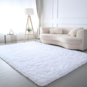 caiyuecs ultra soft shag area rug for indoor, kids bedroom living room, non-skid modern nursery faux fur fluffy plush rugs for home decor (5x7 feet, white)