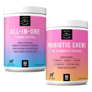 probiotics for dogs & dog multivitamin bundle - 60 soft chews each - dog probiotics and digestive enzymes with all-in-one vitamins for dogs - vet strength pet supplement - made in usa