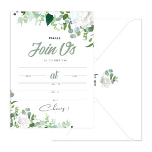 50 invitations with envelopes for all occasions, blank fill-in floral watercolors invites perfect for: wedding, bridal showers, engagement, birthday party or special event (5x7in, 620)