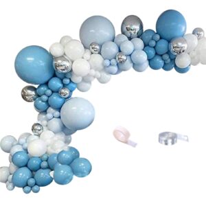 balloon garland arch kit - blue white and silver balloons for wedding bridal shower birthday party baby shower decoration