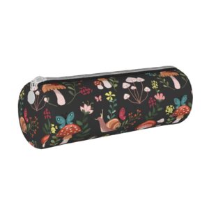 ykklima mushroom snails butterfly flower pattern leather pencil case zipper pen makeup cosmetic holder pouch stationery bag for school work office