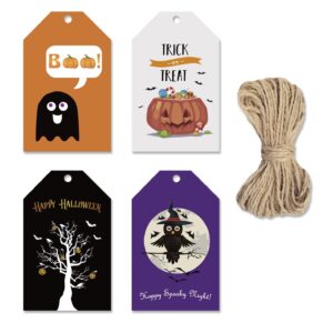 halloween tags for gifts, 40 pcs happy halloween kraft paper tags with strings, diy craft labels for trick or treat party favor supplies, candy cookies goodie bags gift wrap hanging decoration