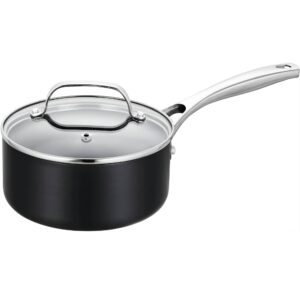 qstar 1.5 qt hard-anodized aluminum nonstick sauce pan in black with lid and stainless steel handle