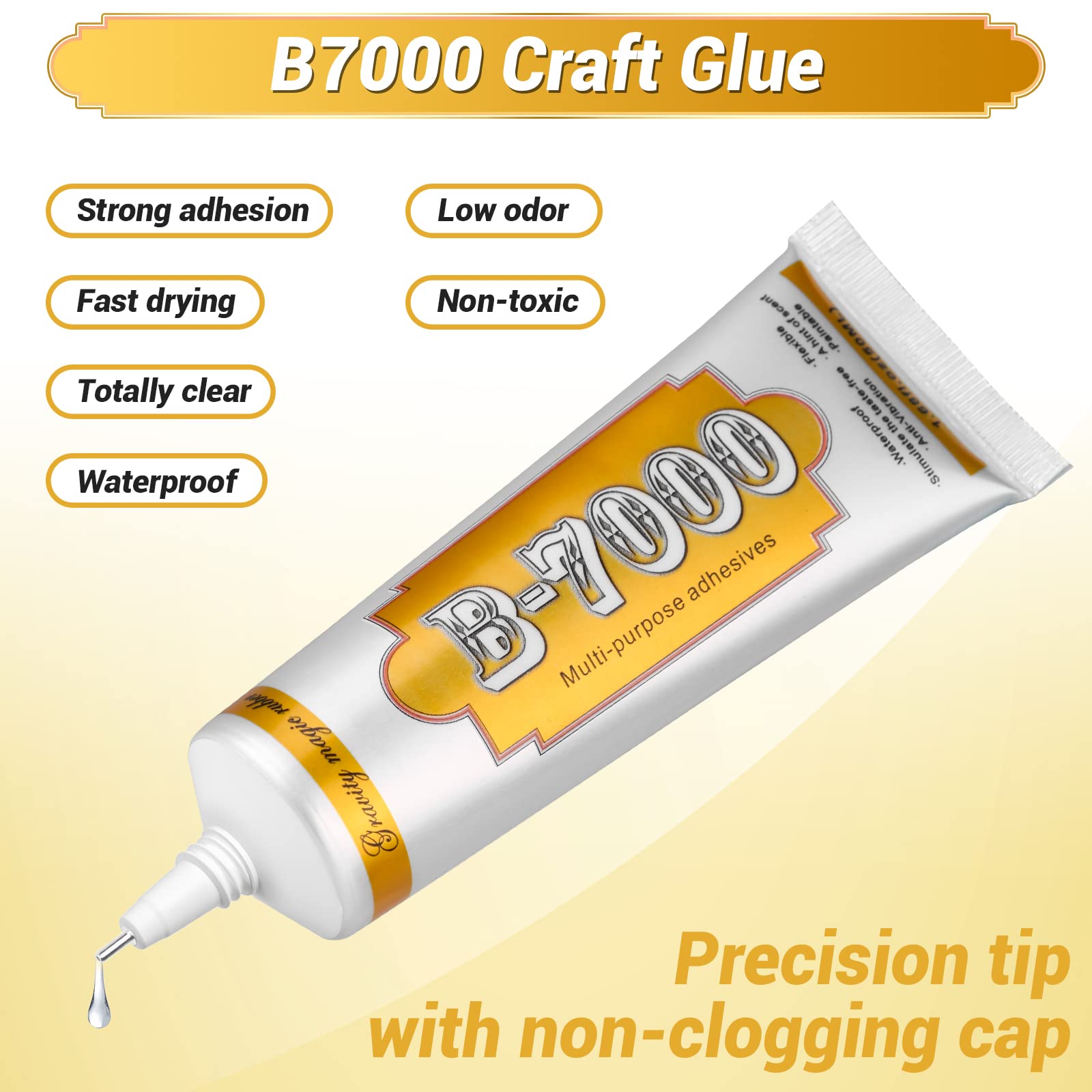 B7000 Fabric Glue with Precision Tips, Upgrade Industrial Strength Adhesive B-7000 Glue Clear for Jewelry Crafts DIY, Metal, Stone, Rhinestone Gems Gel, Glass, Fabric, Cell Phone Repair (50 ML)