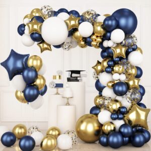 rubfac 176pcs navy blue gold balloons arch kit, navy blue balloon garland metallic gold white confetti balloon foil balloons for baby shower birthday party wedding anniversary graduation decoration