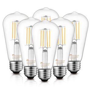 mastery mart dimmable e26 edison bulbs 6 pack, 5.5w led light bulbs (60w equivalent), cool white 4000k, clear glass st19 st21