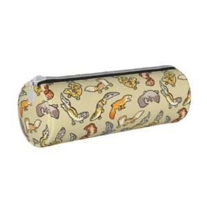 ykklima cartoon cute leopard gecko pattern leather pencil case zipper pen makeup cosmetic holder pouch stationery bag for school work office