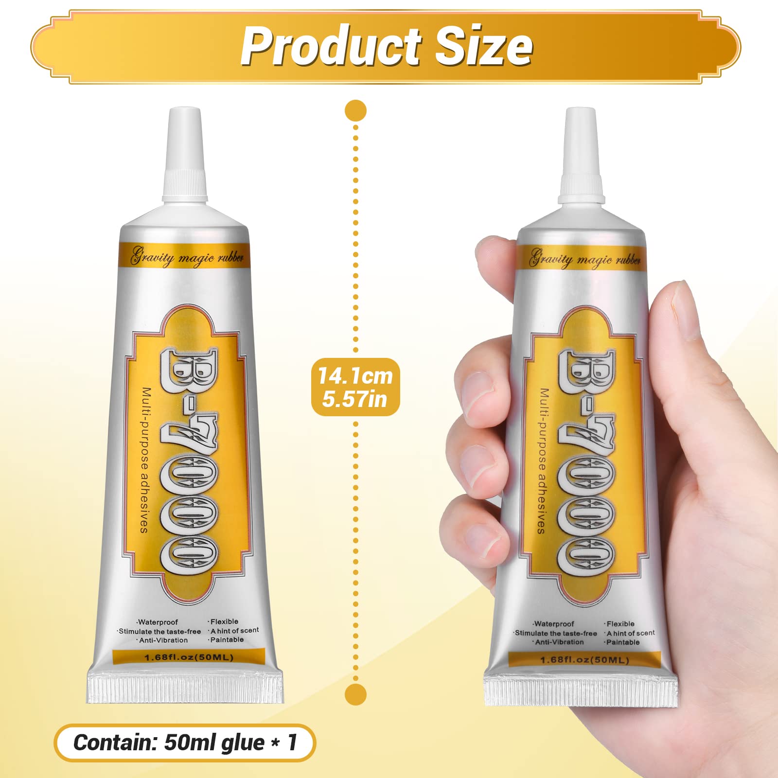 B7000 Fabric Glue with Precision Tips, Upgrade Industrial Strength Adhesive B-7000 Glue Clear for Jewelry Crafts DIY, Metal, Stone, Rhinestone Gems Gel, Glass, Fabric, Cell Phone Repair (50 ML)