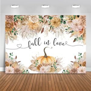 mocsicka fall in love bridal shower backdrop boho autumn wedding party decoration autumn leaves fall bridal shower photography background pumpkin bridal shower decoration banner (8x6ft(96x72 inch))