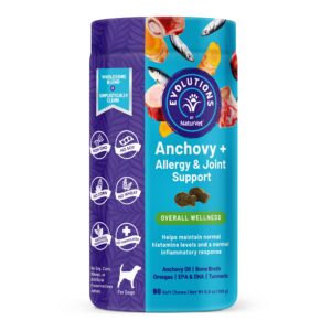 naturvet evolutions anchovy + allergy & joint support 90ct soft chews for dogs - anchovy oil, bone broth - helps maintain normal histamine levels - helps support normal inflammatory response