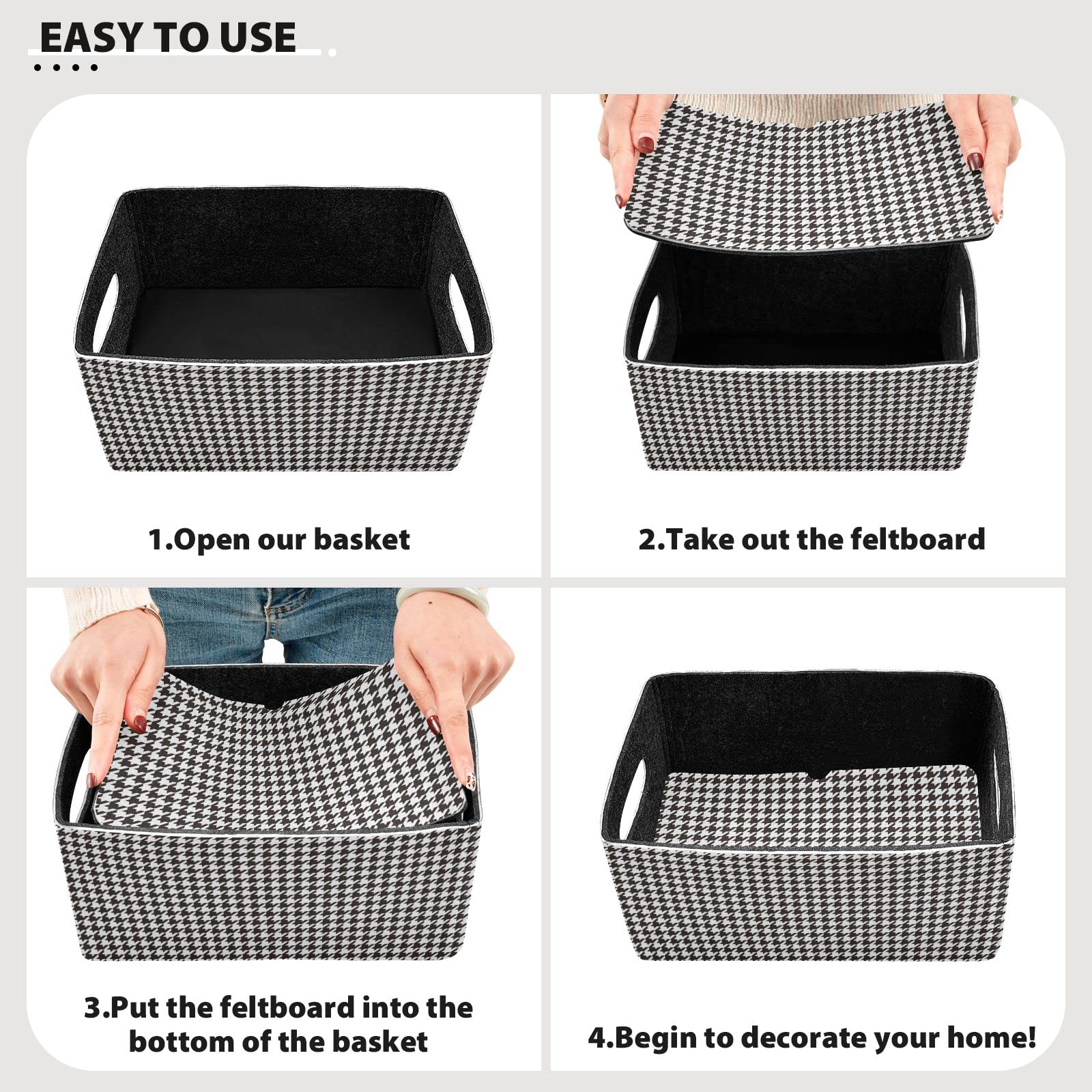 Small Storage Basket Houndstooth Black Storage Bins Collapsible Shelf Organizer Decorative Baskets for Gifts Toys 2 Pack