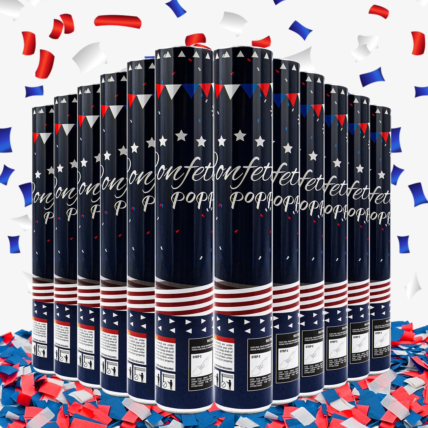 12Pack Confetti Cannon 4th of July Patriotic Confetti Poppers for July 4th Decor Party Poppers Biodegradable Red White Blue Independence Day Confetti Party Shooter for Celebration Party Decorations