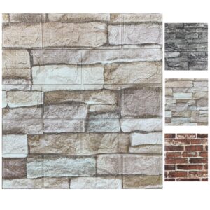 20pcs 3d wall panels peel and stick foam 3d brick wallpaper peel and stick faux stone wall panel self-adhesive wallpaper (20pcs, rock color)