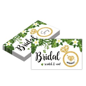 bridal shower scratch off game cards - glitter diamond ring - tropical greenery wedding shower ideas - bride shower party activities & supplies - bachelorette party decoration - 50 pack(07)