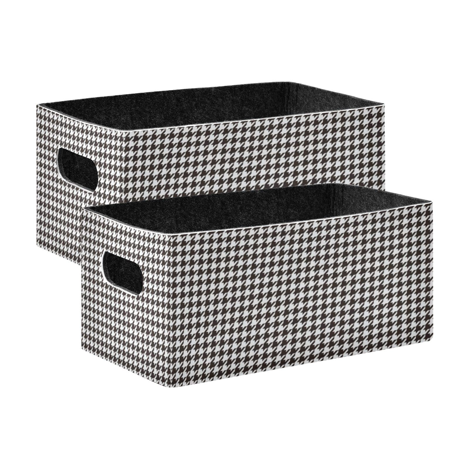 Small Storage Basket Houndstooth Black Storage Bins Collapsible Shelf Organizer Decorative Baskets for Gifts Toys 2 Pack