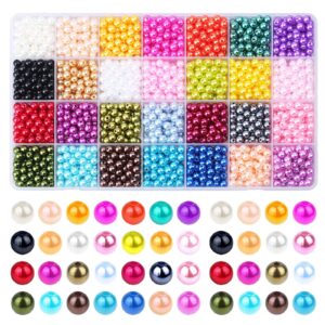 anezus 1960pcs pearl beads, 6mm 28 colors multicolor pearl beads loose pearls for crafts with holes for jewelry making, small pearl filler beads for crafting bracelet necklace earrings