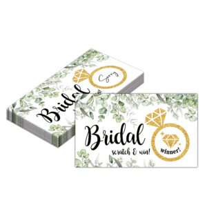 bridal shower scratch off game cards - glitter diamond ring - greenery eucalyptus wedding shower ideas - bride shower party activities & supplies - bachelorette party decoration - 50 pack(05)