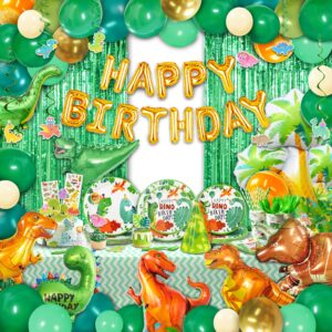 party spot! 260 pcs dinosaur birthday decorations, 20 tableware sets, dinosaur foil balloons, sticker, banner, dinosaur paper plates, cups, balloon pump, dinosaur party decorations