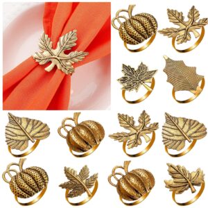 willbond 12 pcs thanksgiving napkin ring set pumpkin napkin holders fall napkin rings fall leaf napkin rings alloy napkin holder buckle for halloween home party table decor wedding supplies(classic)