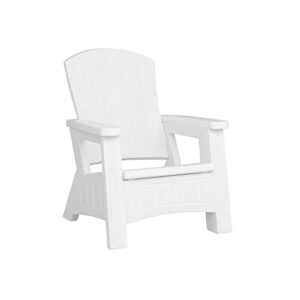 suncast uv-resistant stylish adirondack outdoor backyard patio chair with in-seat storage, white