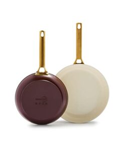 greenpan reserve hard anodized healthy ceramic nonstick 8" and 11" frying pan skillet set, gold handle, pfas-free, dishwasher safe, oven safe, merlot red