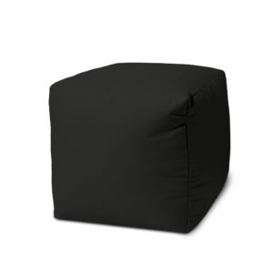 homeroots vinyl-backed canvas 17 cool jet black solid color indoor outdoor pouf ottoman