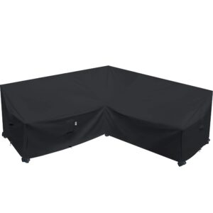 flexiyard heavy duty outdoor sectional sofa cover, waterproof 600d patio sectional couch cover, lawn patio furniture cover (midnight black, v-shaped-90 x 90")