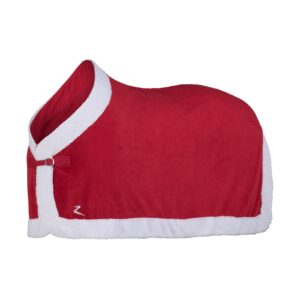 horze santa christmas fleece horse cooler blanket with faux fur - red - 84 in