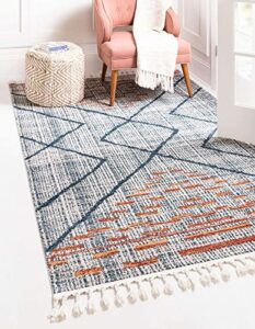 unique loom aramis collection area rug - kavi (6' 1" x 9' rectangle, blue/ ivory)