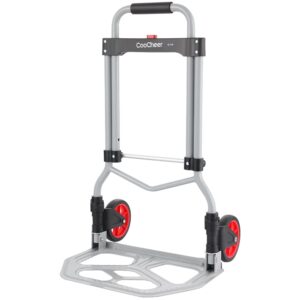 coocheer 265lb capacity folding hand truck dolly - 2 wheel foldable dolly cart, collapsible aluminum luggage cart, moving trolley with wheels, silver