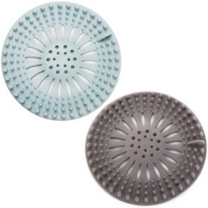 jhxtz shower drain hair catcher, silicone hair stopper, 2pc durable shower drain covers suit for bathroom bathtub and kitchen(blue & gray)