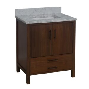 california 30-inch bathroom vanity (cararra/walnut): includes walnut cabinet with authentic italian carrara marble countertop and white ceramic sink