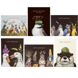 hester & cook vicki sawyer blank birthday cards - animal card boxed set with envelopes 6 each - made in usa