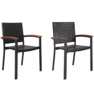 happygrill patio dining chairs set of 2 outdoor rattan wicker chairs set stackable armchair with steel structure for indoor outdoor garden dining