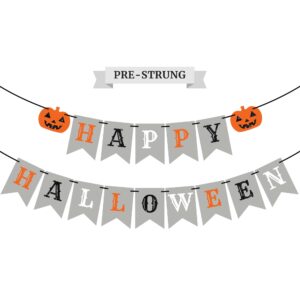 pre-strung happy halloween banner - no diy - black glitter halloween banner - pre-strung garland on 8 ft strand - pumpkin jack o'lantern halloween party decorations & decor. did we mention no diy?