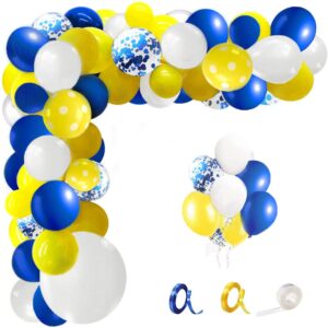 royal blue yellow white balloon garland arch kit, 126pcs blue yellow foil balloons and navy blue confetti latex balloons for graduation birthday party baby shower anniversary classroom decoration