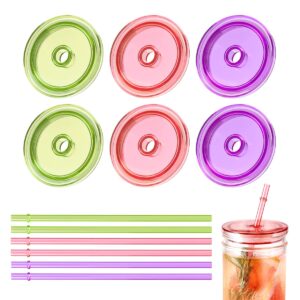 aieve mason jar lids with straws, 6 pcs 16oz 24oz wide mouth mason jar drinking lids with straw hole, mason jar straw lids with 6 pcs straws (jar is not included)