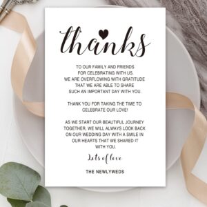 50 wedding reception thank you cards - wedding place setting cards wedding, rehearsal dinner thank you table sign for your table centerpiece, wedding decorations.4 x 6 inch