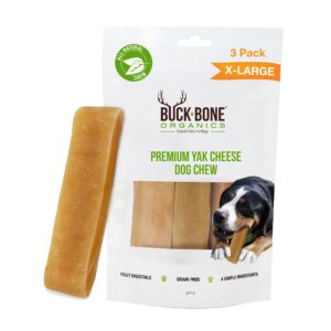 buck bone organics yak cheese chews for dogs, all natural himalayan yak chew, long lasting pet treats, odor free, with limited ingredients (3 ex large sticks)