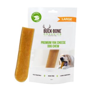 buck bone organics yak cheese chews for dogs, all natural himalayan yak chew, long lasting pet treats, odor free, with limited ingredients (1 large stick)