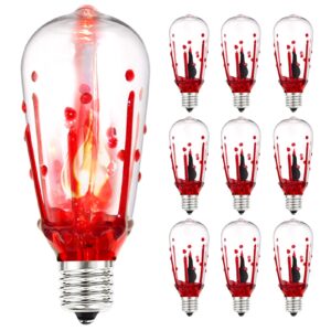 pallerina halloween replacement bulbs, halloween flicker flame light bulbs, st40 blood drop light bulbs with a flickering red glow, halloween decorations 1 watt e17 base, 10 pack