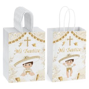 mi bautizo decoration-gold mi bautizo bags first communion favor bags for boy god bless,baptism party decoration, christening religious party favor bags supplies with handles thank you gift bags