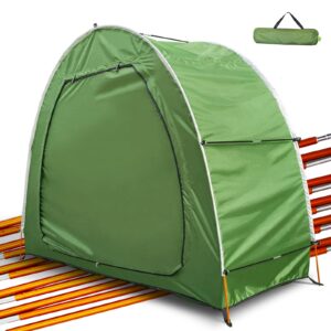 huakastro upgraded waterproof bike cover storage tent for 2 bikes, premium aluminum support poles and waterproof sealing seams, uv-proof 210d oxford fabric shed, easy setup, portable and space saving