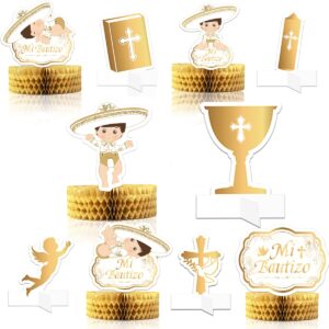 mi bautizo decorations-first communion honeycomb centerpieces double sided table toppers for boy baptism party decor christening 3d table toppers god bless first communion