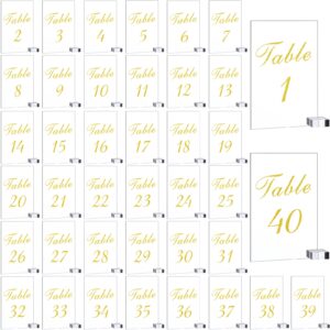 acrylic wedding table numbers with stands 1-40 gold table number signs and holders 4 x 6 inch printed calligraphy table number holders clear acrylic sign for wedding reception centerpiece event party